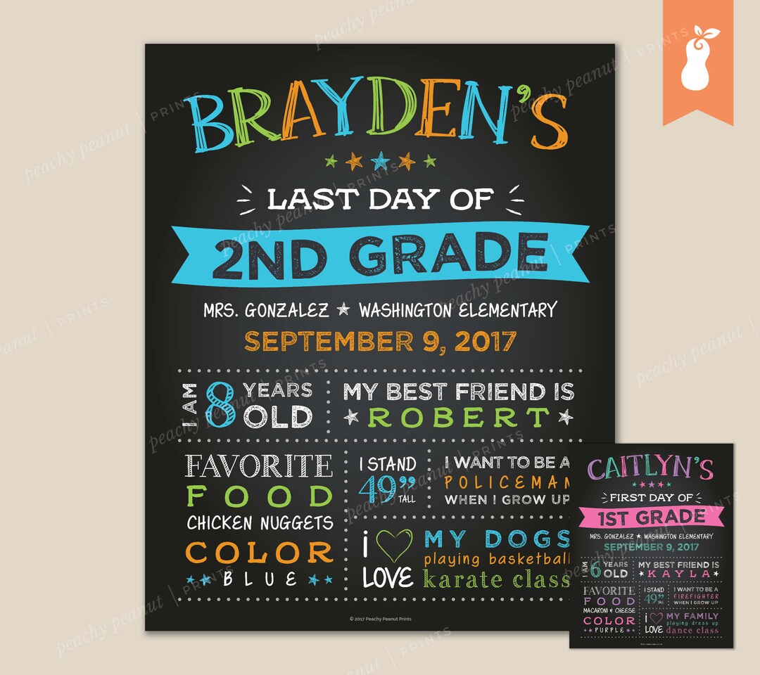 PRINTABLE | First OR Last Day School Announcement Sign Chalkboard ...