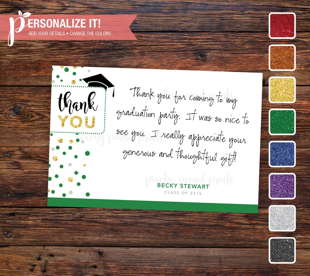 Graduation Party Thank You Card Template Glitter // Personalized ...