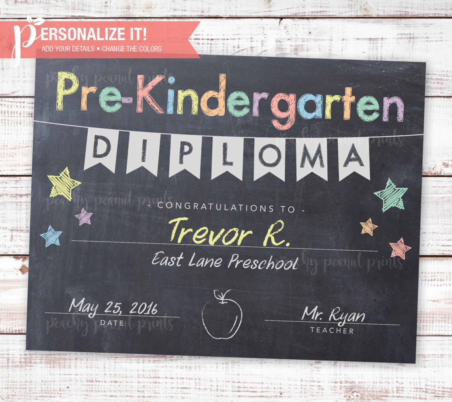 PRINTABLE Diploma Chalkboard Pre-k OR Kindergarten Stars - Etsy
