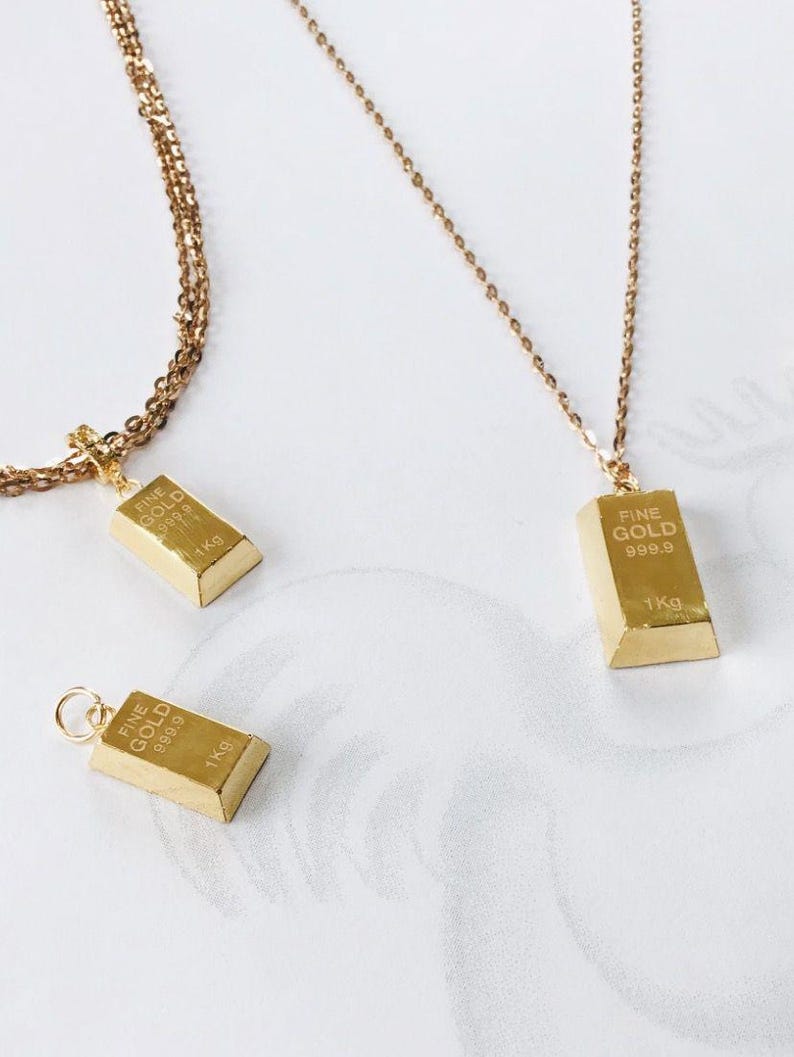 Gold Bar Pendant 21K : 3D Bullion Necklace, Real Gold Fine Jewelry - Etsy