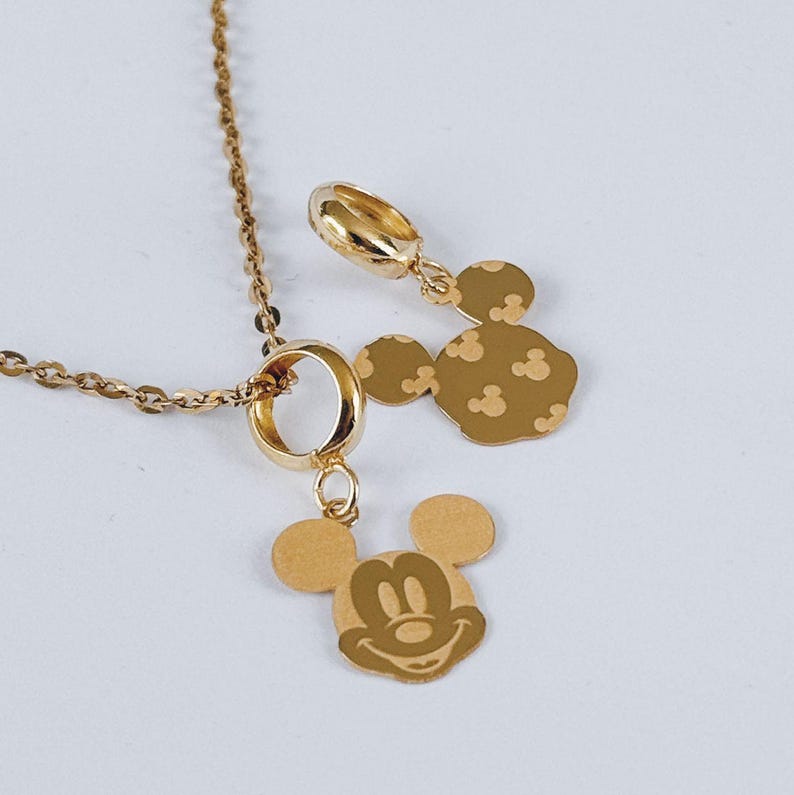 21K Solid Gold Mickey Mouse Pendant Necklace: Dainty Charm Jewelry - Etsy