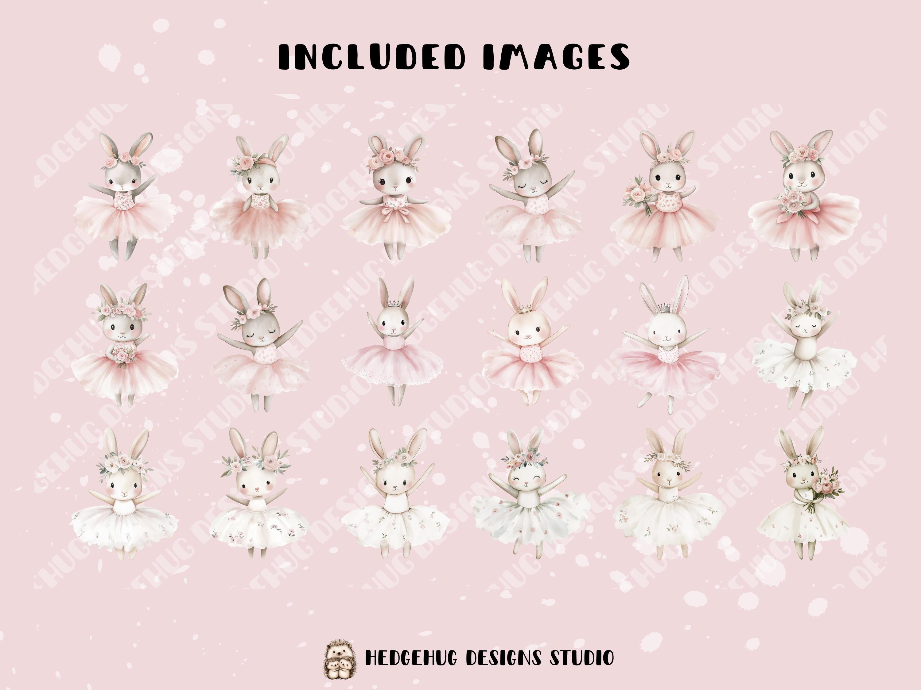 Ballerina Bunnies Watercolor Clipart: Ballet Rabbit PNG Set (digital ...
