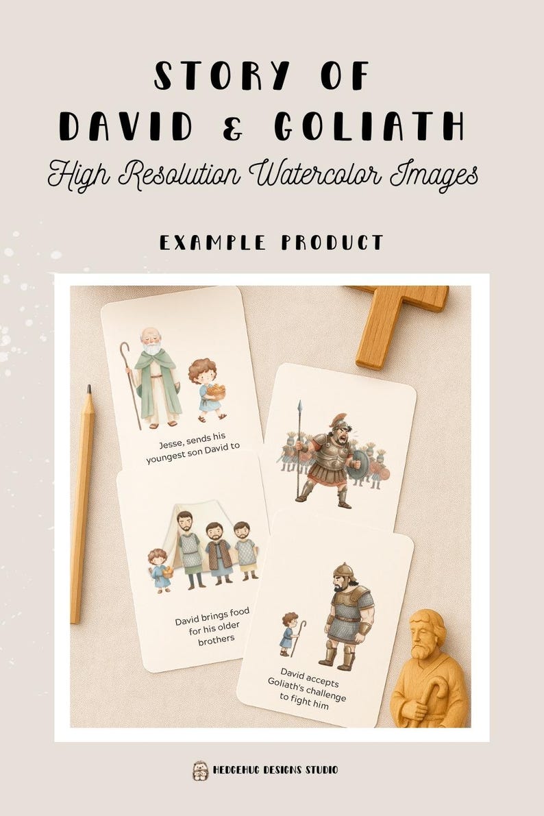 David and Goliath Clipart Set – Watercolor Childrens Bible Story PNG ...