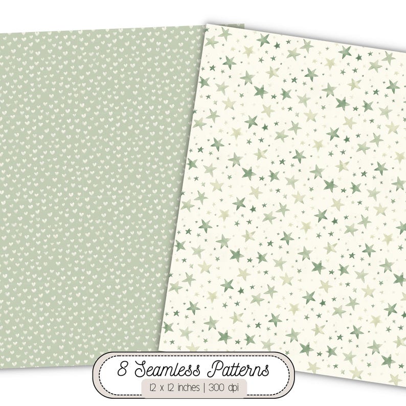 Sage Green Watercolor Digital Paper Bundle | 8 Gender Neutral Seamless ...