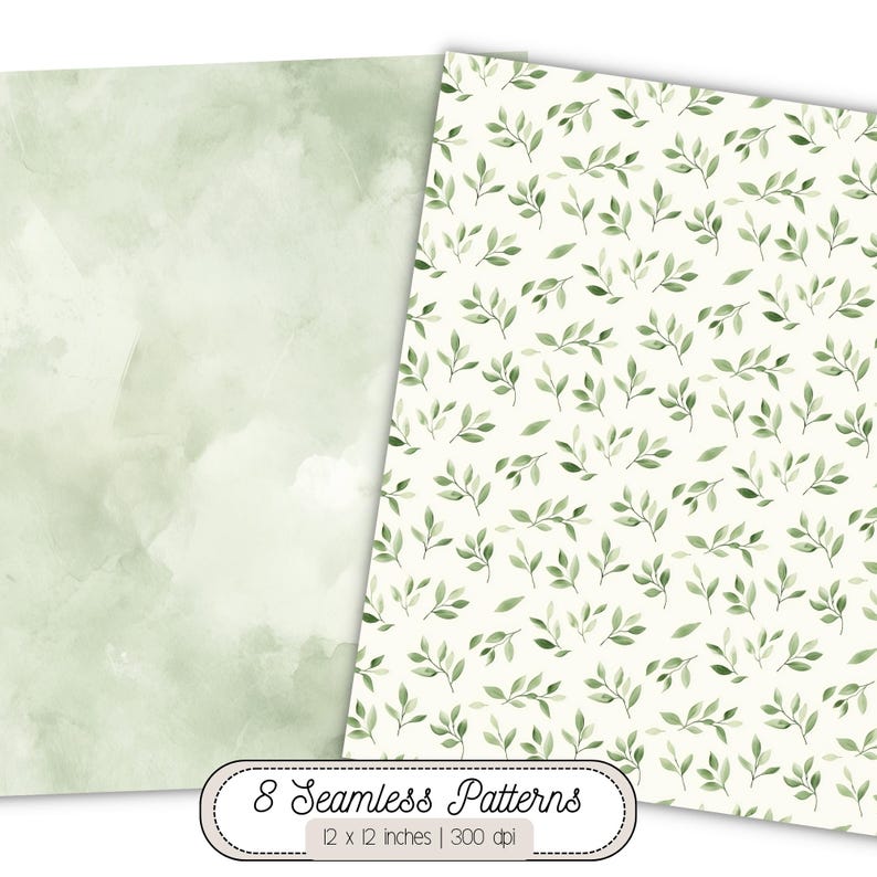 Sage Green Watercolor Digital Paper Bundle | 8 Gender Neutral Seamless ...