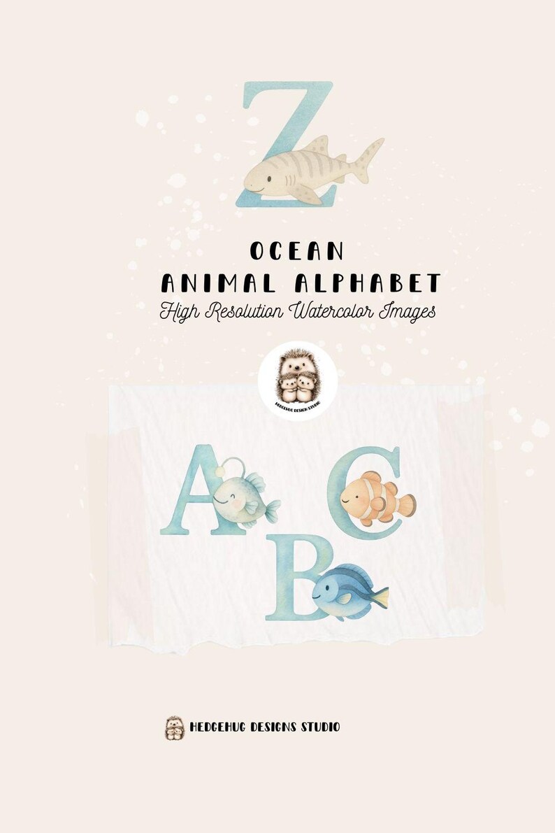 Ocean Animals Alphabet Clipart, Underwater Watercolor Letters PNG ...