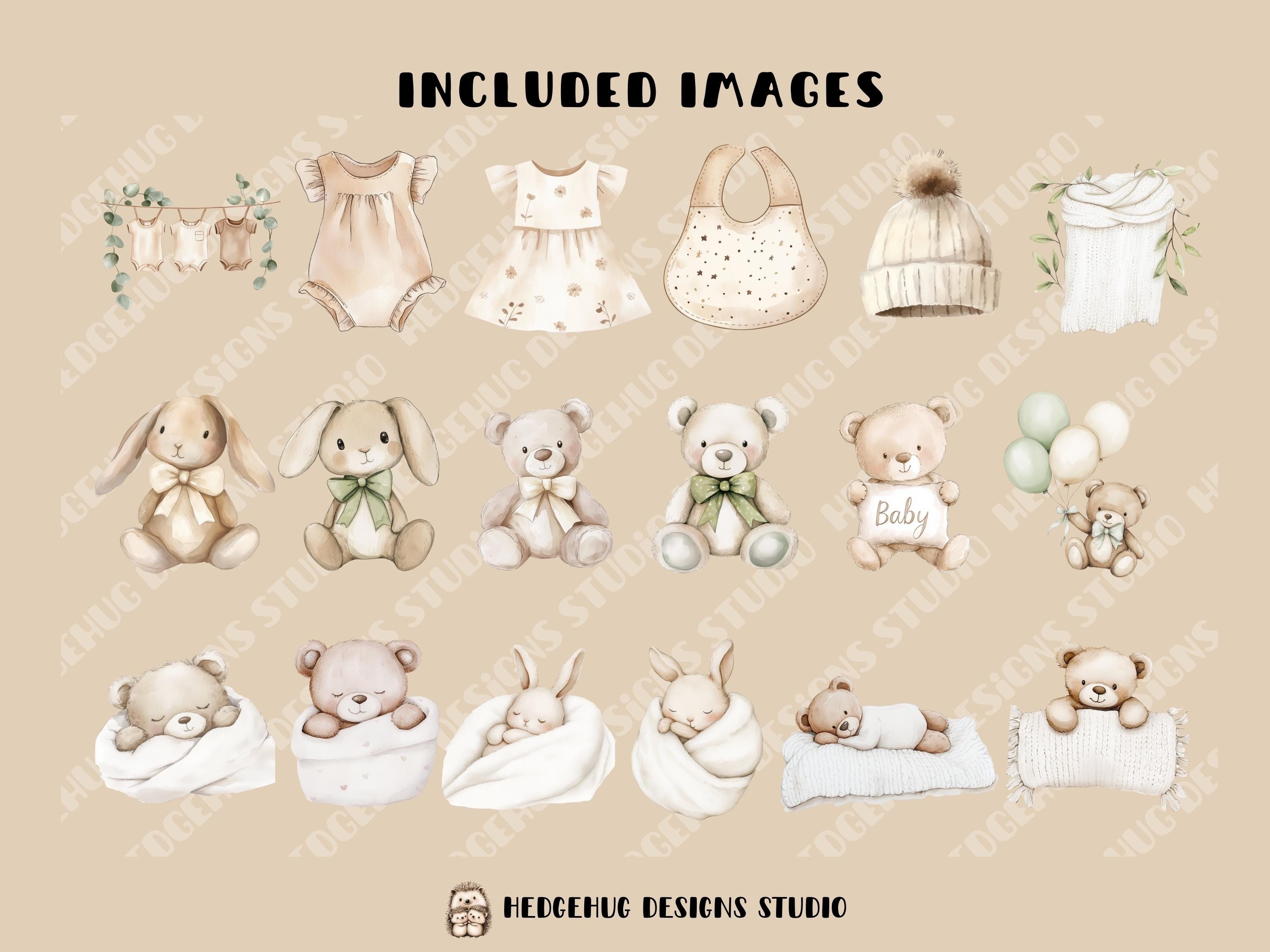 Neutral Boho Baby Shower Clipart, Watercolor Baby Clip Art, Gender ...