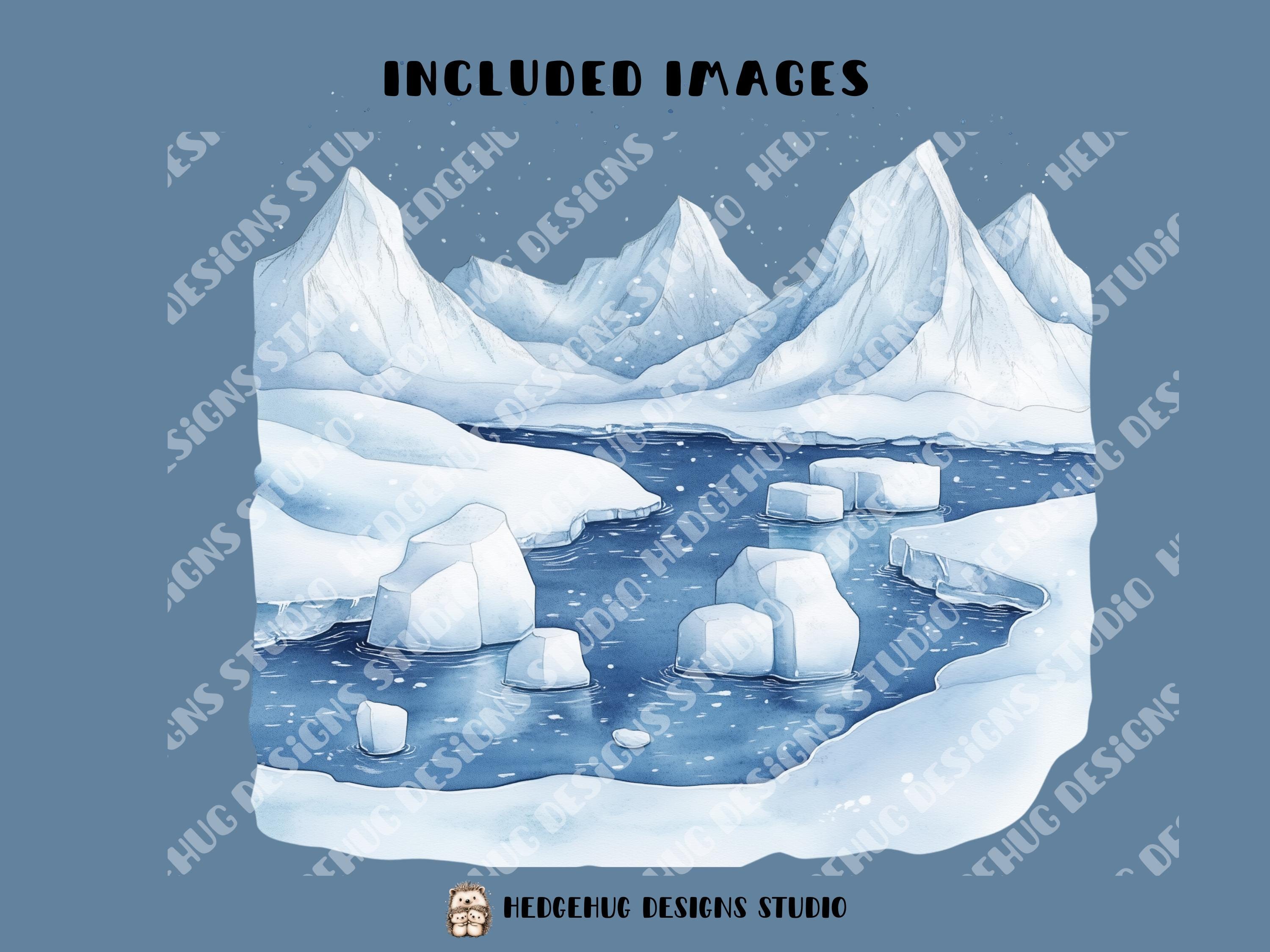 Arctic Wonderland Watercolor Clipart – Snowy Mountains, Ice Floats ...