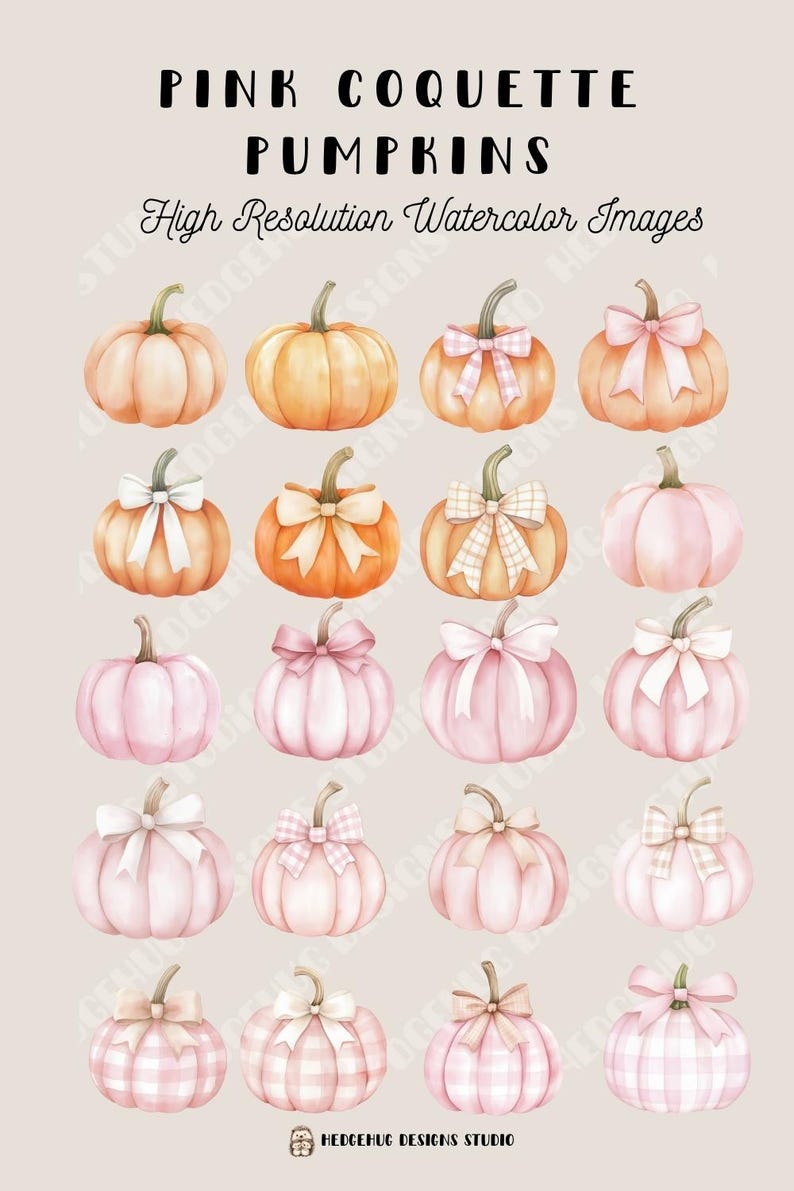 Pink Bow Pumpkin Clipart Set, Cute Coquette Fall Baby Shower, PNG ...