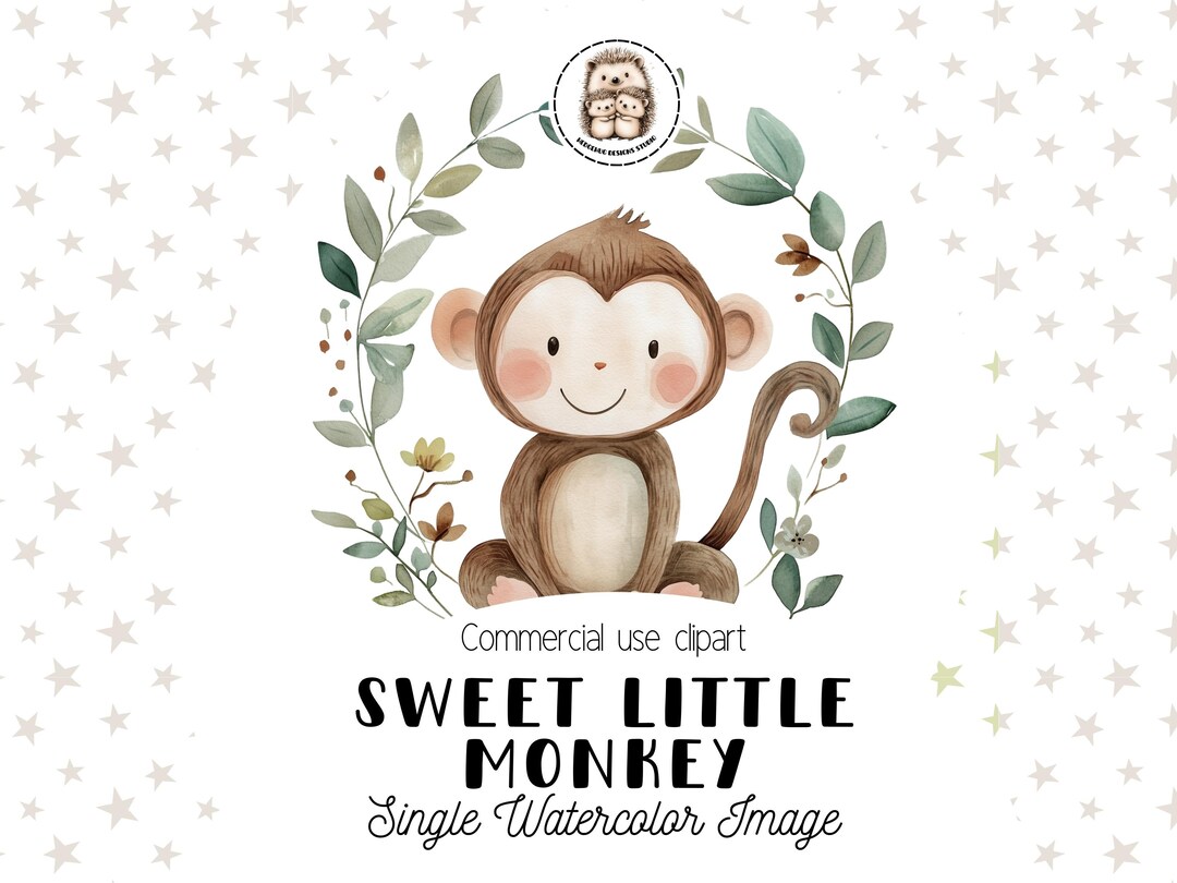Watercolor Cute Little Monkey Clipart, Jungle Animal Nursery PNG, Cute ...