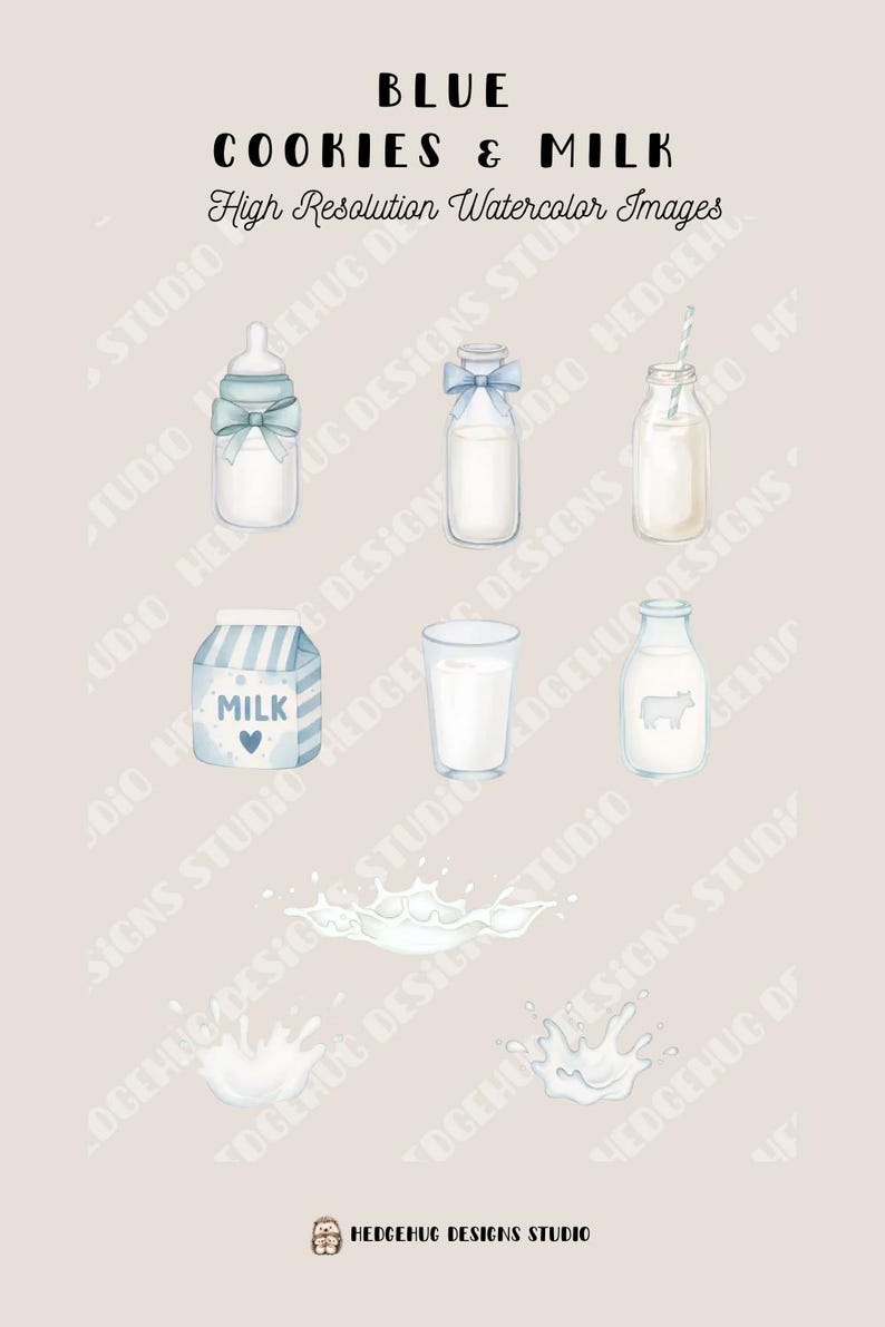 Cookies and Milk Clipart Set - Watercolor Boy Baby Shower Pngs (digital ...