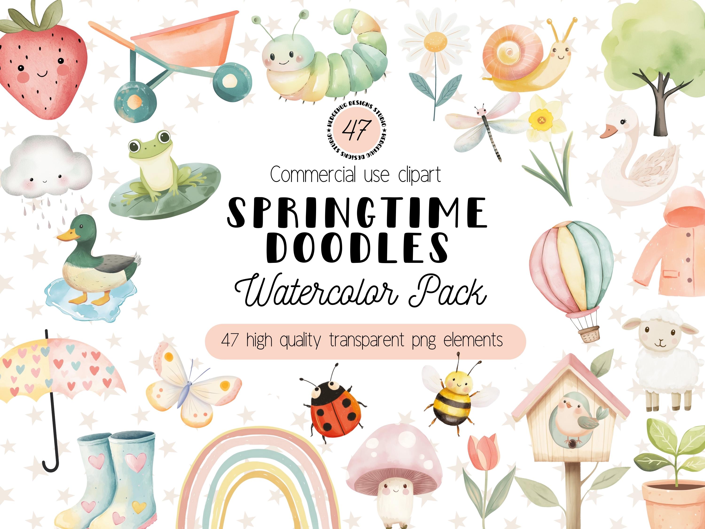 Spring Watercolor Clipart | Cute Spring PNG Bundle | Animals, Flowers ...
