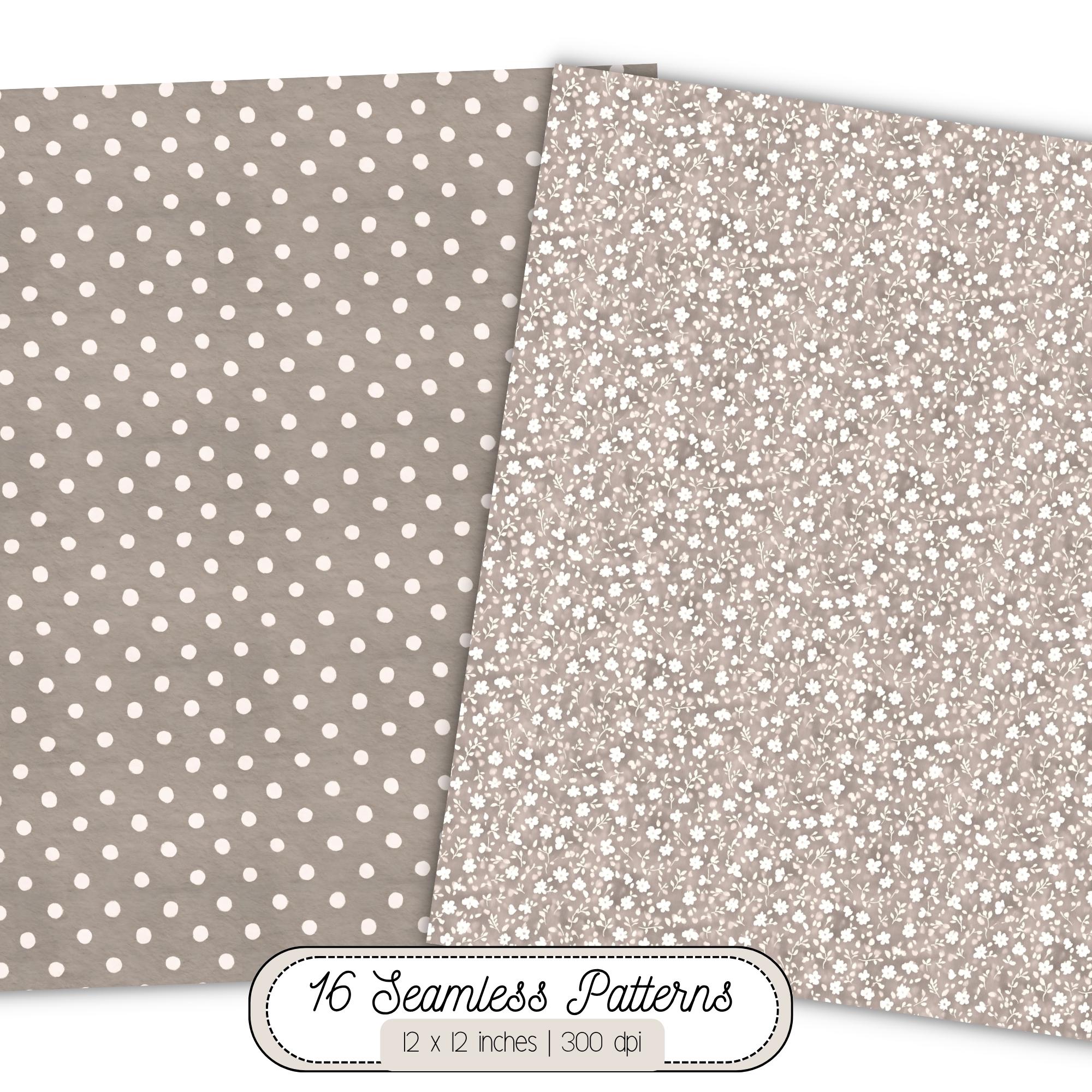 Neutral Cottagecore Digital Paper Pack: Gingham, Floral, Dots, Stripes ...