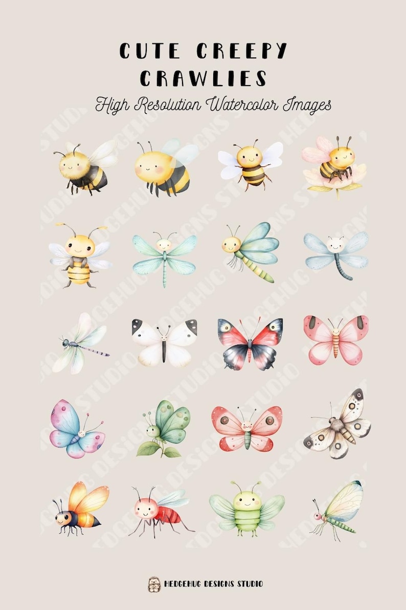 Cute Bugs Clipart Set, Watercolor Insects PNG Ladybug Butterfly Bee ...