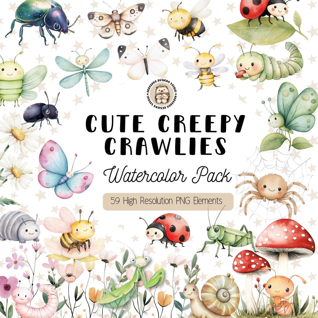 Cute Bugs Clipart Set, Watercolor Insects PNG Ladybug Butterfly Bee ...