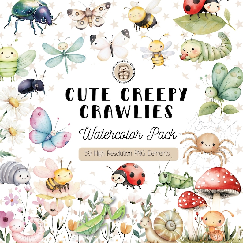 Watercolor Bugs Clipart Set, Nursery Garden Insects PNG (digital ...