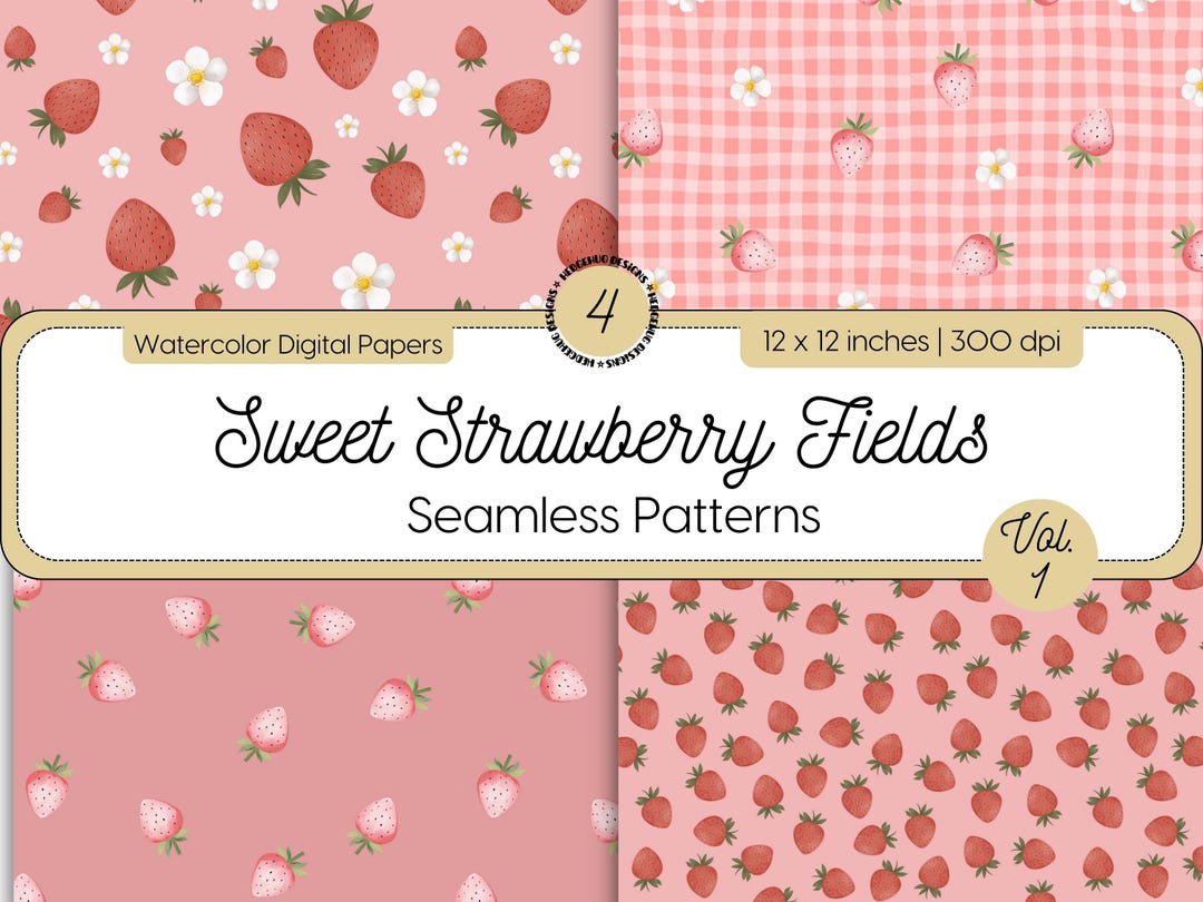 Strawberry Seamless Patterns, Watercolor Berry Digital Papers, Summer ...