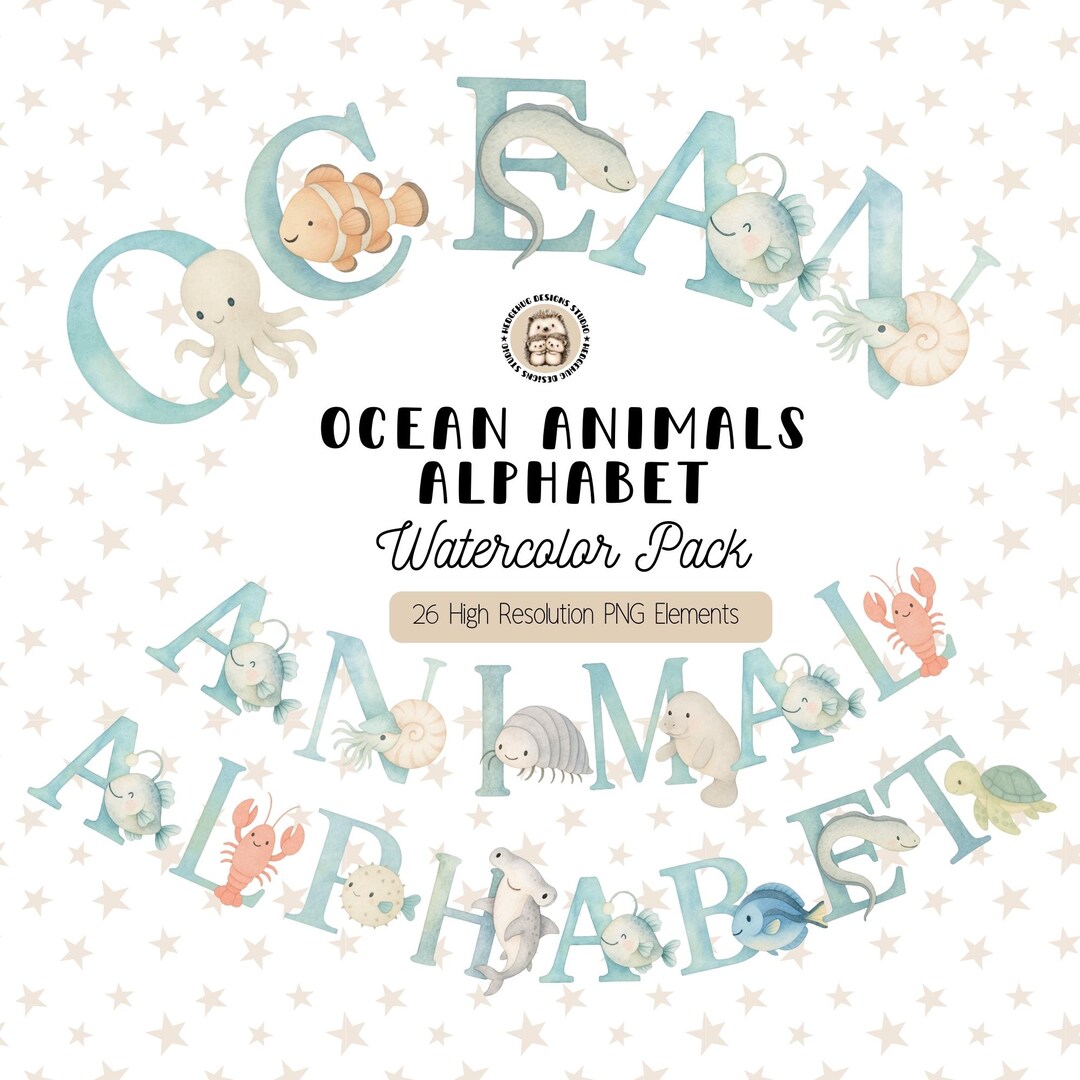 Ocean Animals Alphabet Clipart, Underwater Watercolor Letters PNG ...