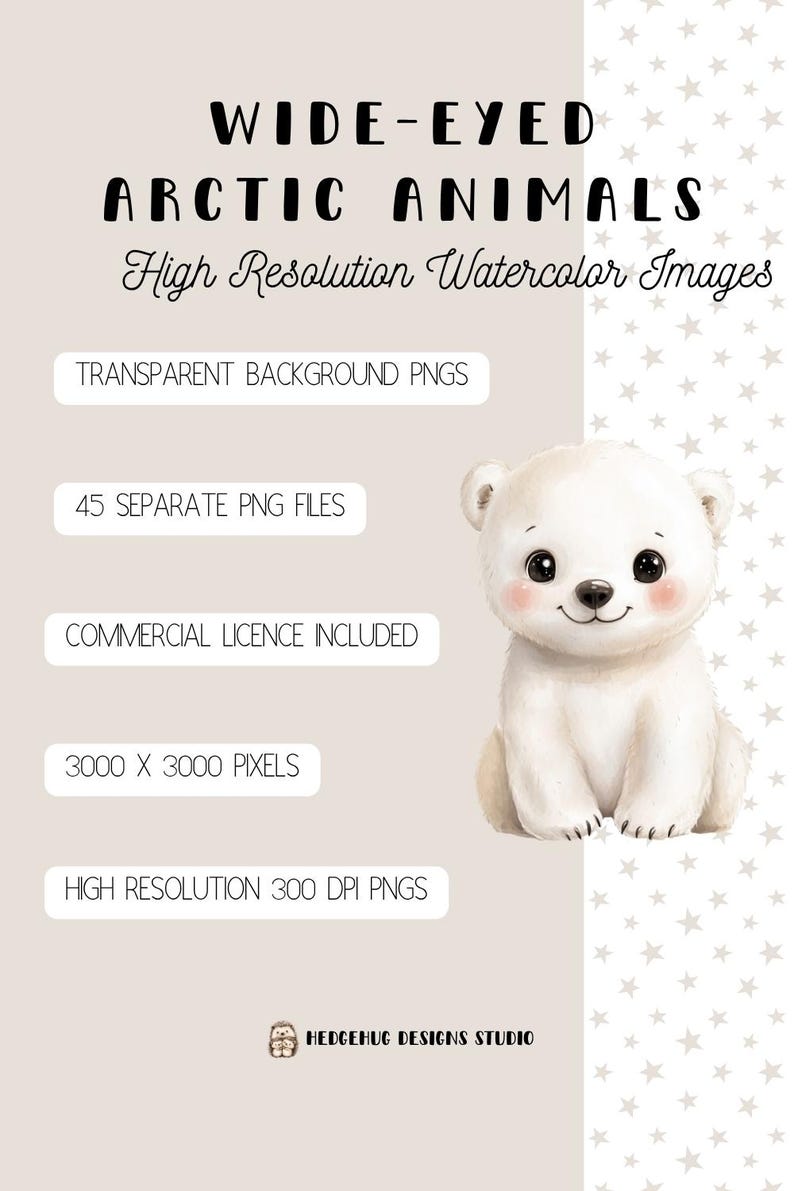 Arctic Animal Clipart – Cute Wide-eyed Polar Winter Watercolor PNG Set ...