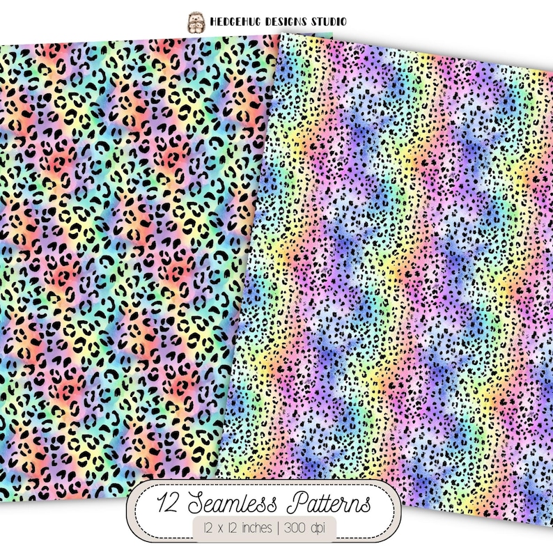 Rainbow Leopard Print Digital Paper: Iridescent Pastel Animal Patterns ...