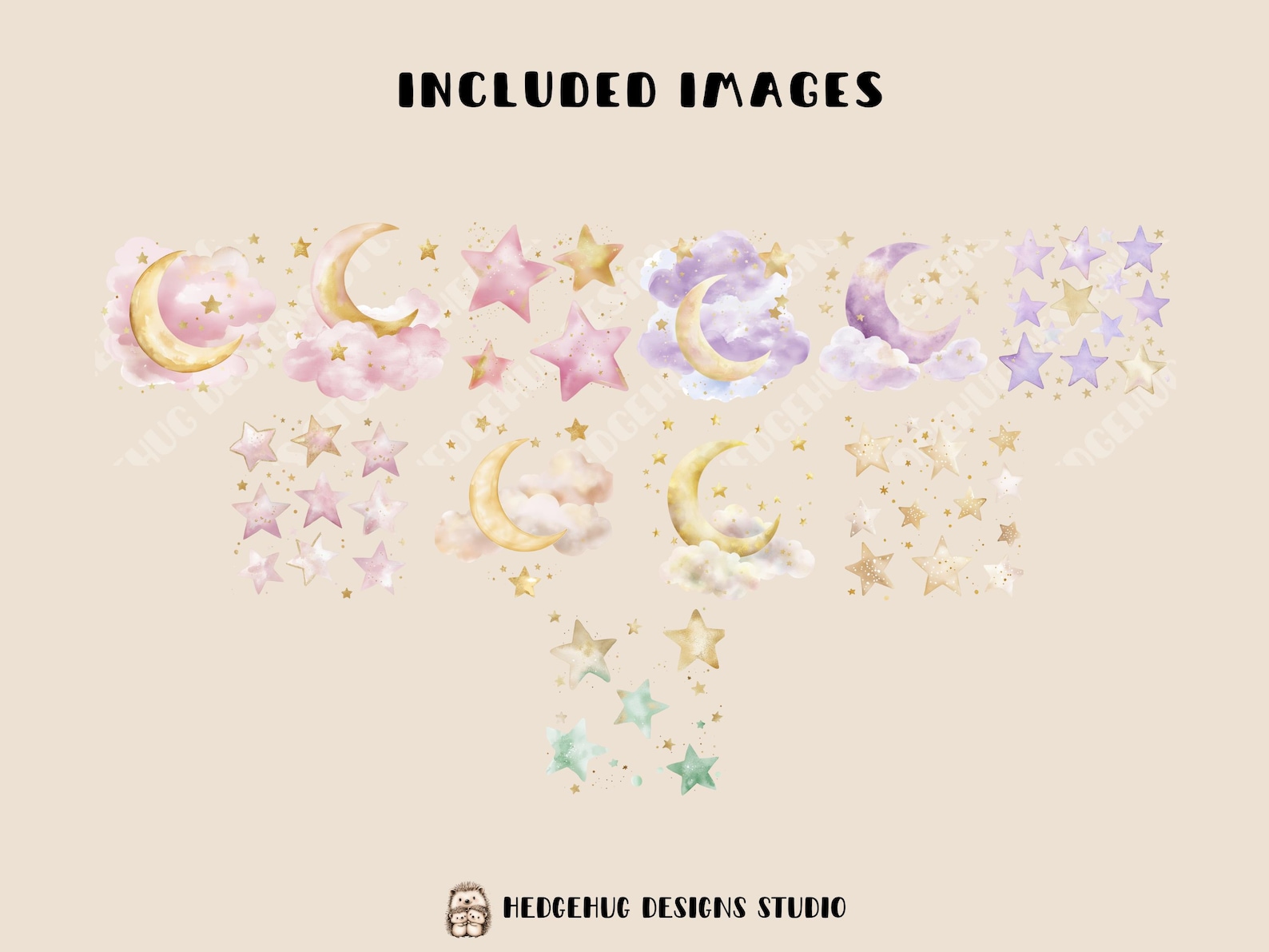 Pastel Watercolor Moon & Stars Clipart, Whimsical Clouds, Celestial ...