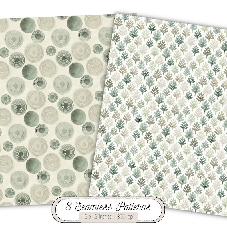 Sage Green Watercolor Digital Paper Bundle | 8 Gender Neutral Seamless ...