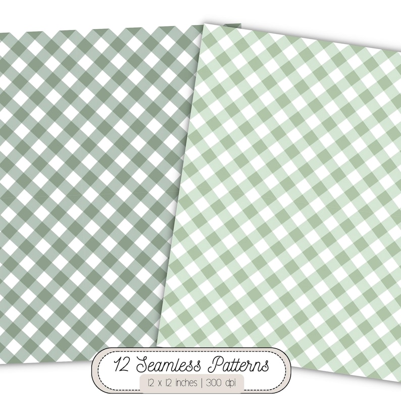 Watercolor Sage Gingham Digital Paper, Green Plaid Seamless Pattern ...