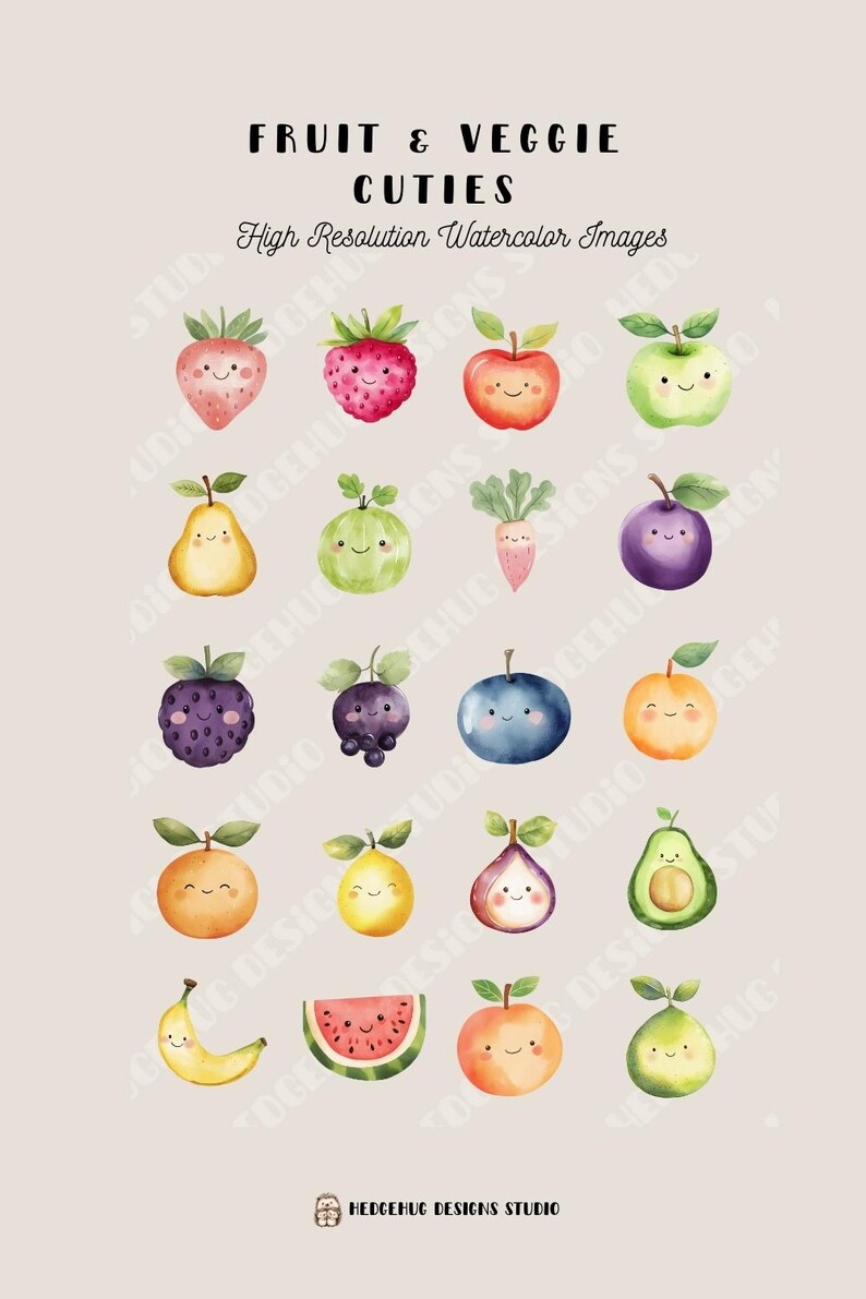 Cute Fruit & Vegetables Clipart | Watercolor Garden PNG | Food Clip Art ...
