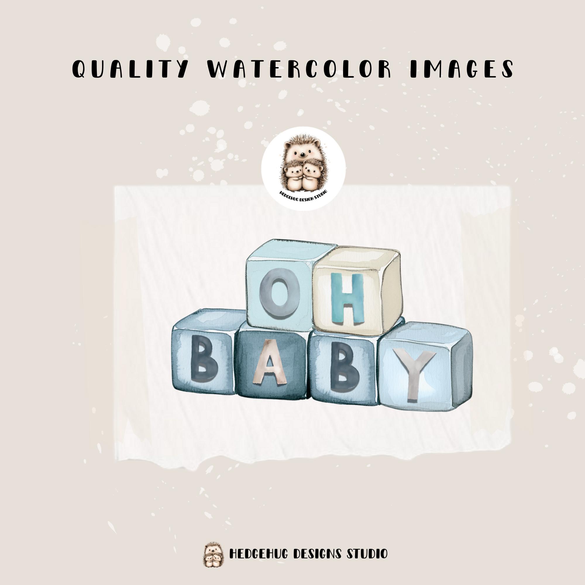 Blue Ocean Watercolor Baby Blocks Clipart, Stackable Alphabet & Number ...