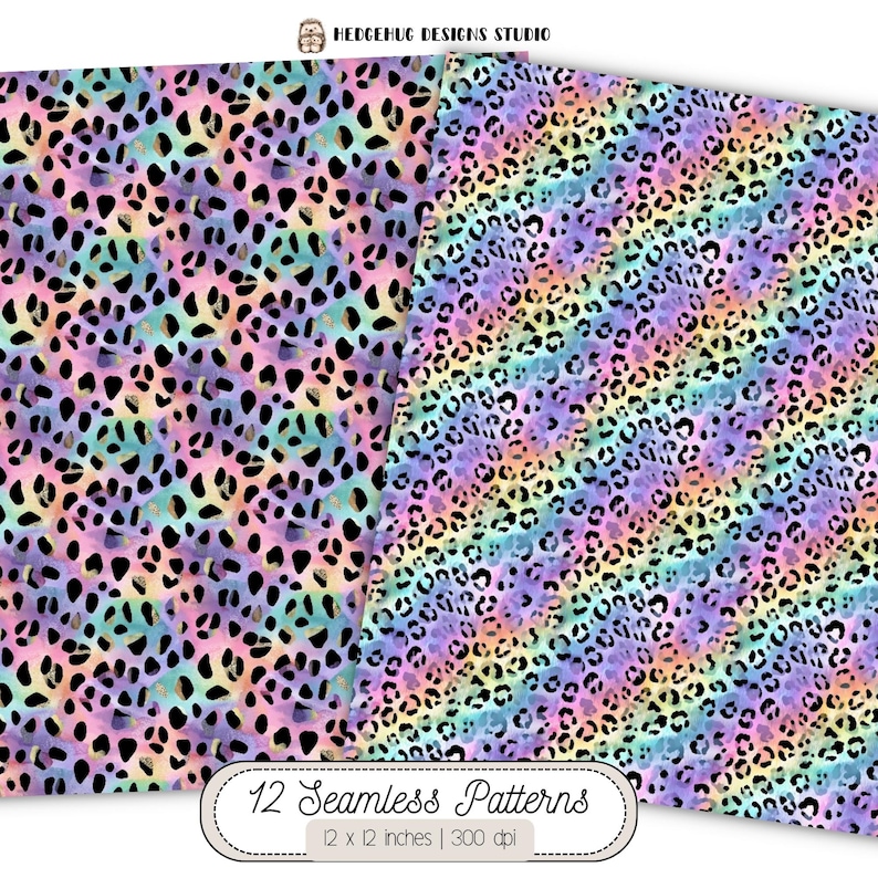 Rainbow Leopard Print Digital Paper: Iridescent Pastel Animal Patterns ...