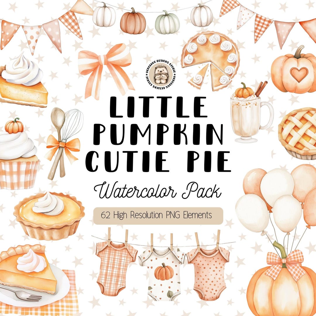 Watercolor Pumpkin Cutie Pie Clipart Set: Baby Shower and Fall Crafts ...