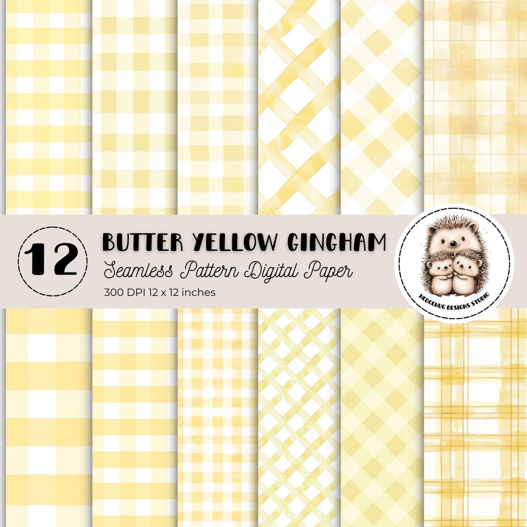 Watercolor Butter Yellow Gingham Digital Paper, Yellow Plaid Seamless ...
