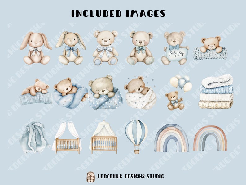 Boho Baby Boy Shower Clipart, Watercolor Baby Clip Art, Baby Shower ...