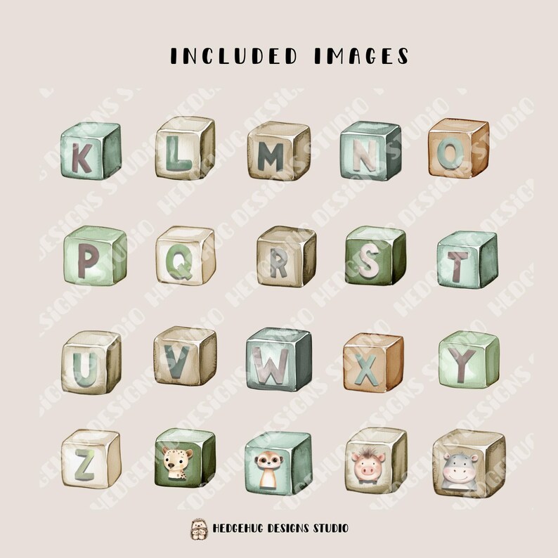 Safari Baby Blocks Clipart | Watercolor Alphabet, Numbers & Animal ...