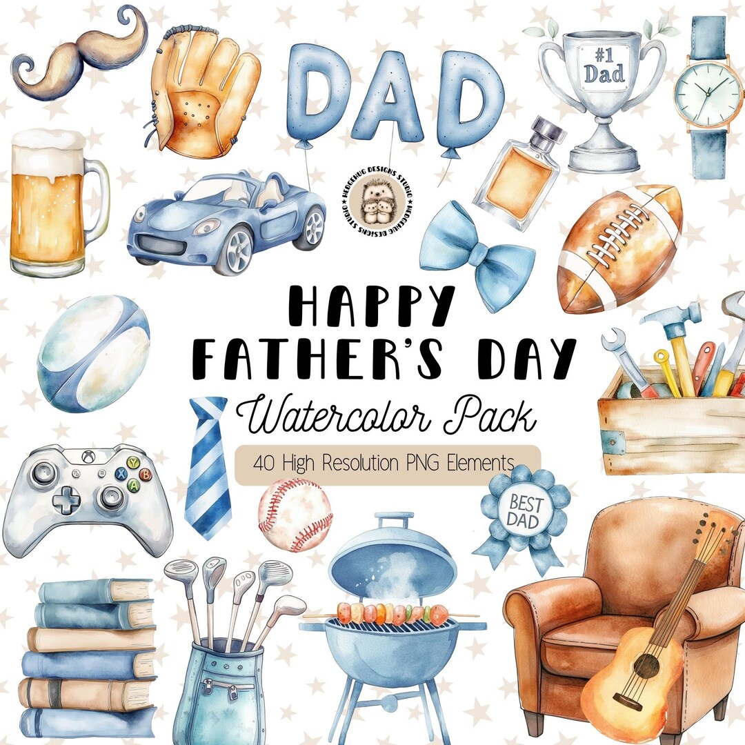 Fathers Day Cute Watercolor Clipart, Dad Favourites PNG Bundle, BBQ ...