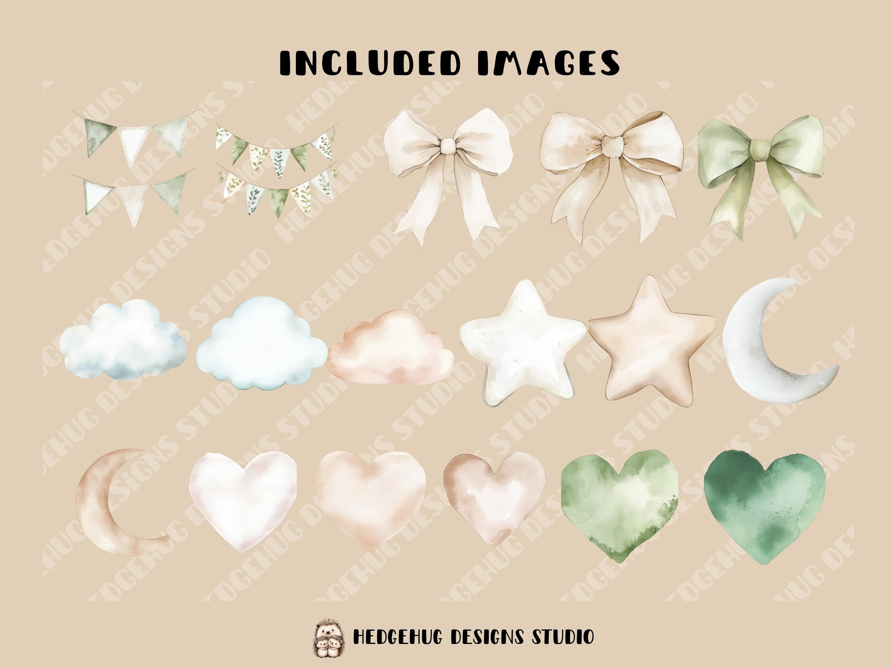 Neutral Boho Baby Shower Clipart, Watercolor Baby Clip Art, Gender ...