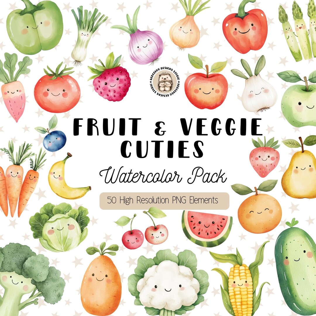 Cute Fruit & Vegetables Clipart | Watercolor Garden PNG | Food Clip Art ...