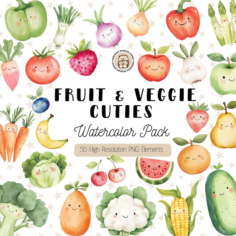 Cute Fruit & Vegetables Clipart | Watercolor Garden PNG | Food Clip Art ...