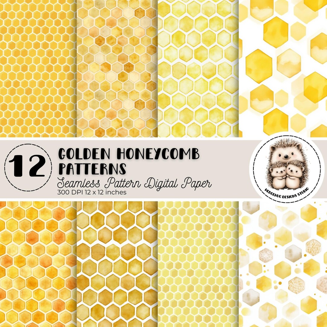 Watercolor Golden Honeycomb Digital Paper Pack, 12 Honey Bee ...