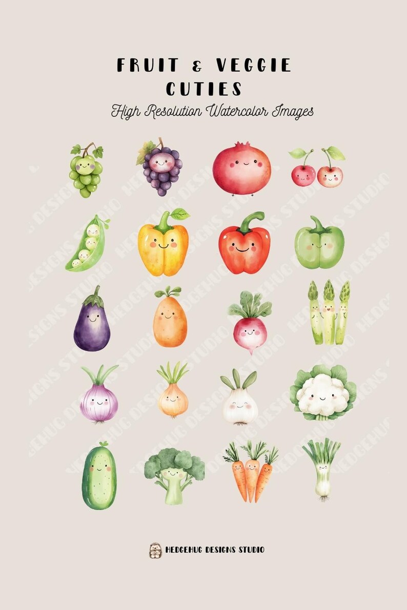 Cute Fruit & Vegetables Clipart | Watercolor Garden PNG | Food Clip Art ...