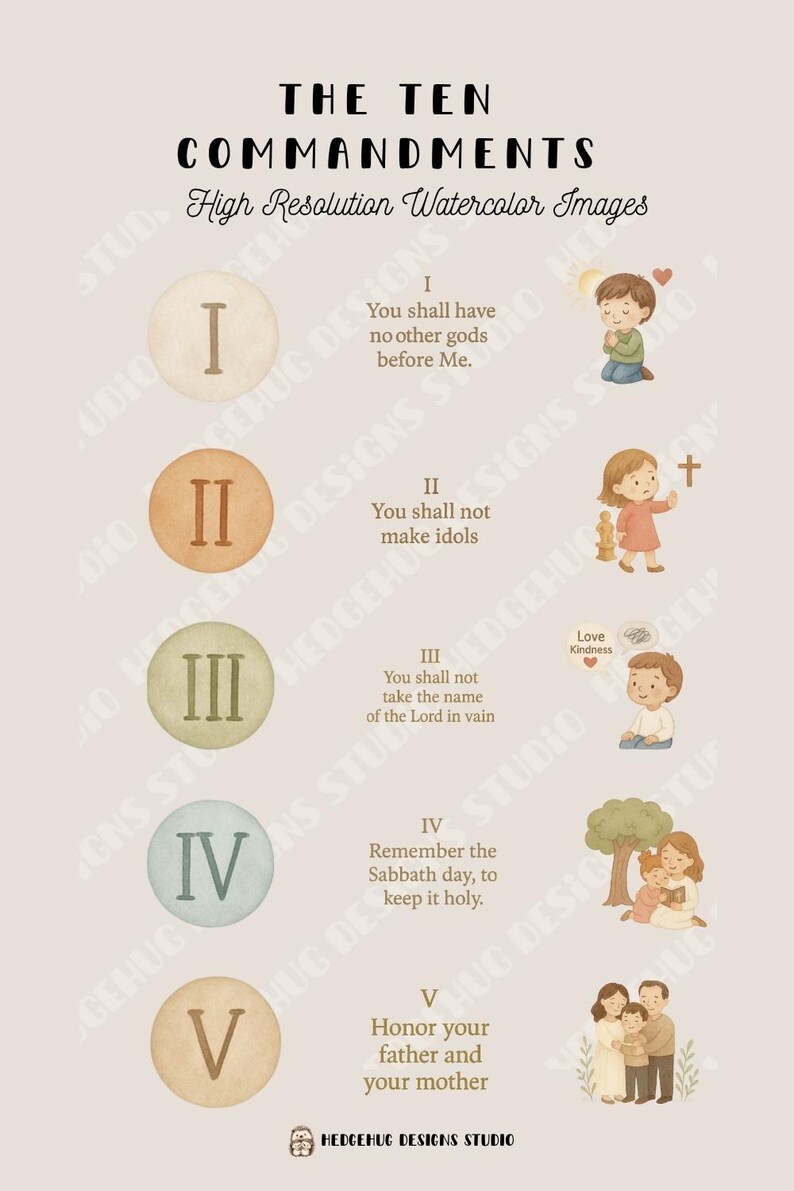 Ten Commandments Watercolor Clipart: Christian Kids Bible Art ...