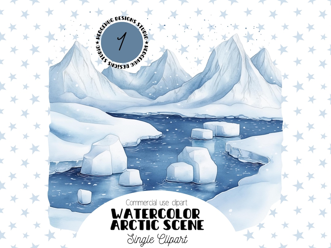Arctic Wonderland Watercolor Clipart – Snowy Mountains, Ice Floats ...