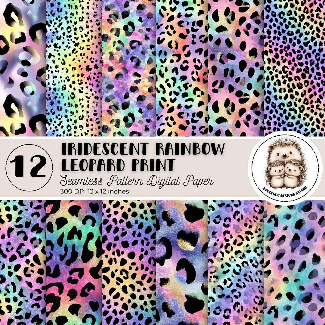 Rainbow Leopard Print Digital Paper: Iridescent Pastel Animal Patterns ...