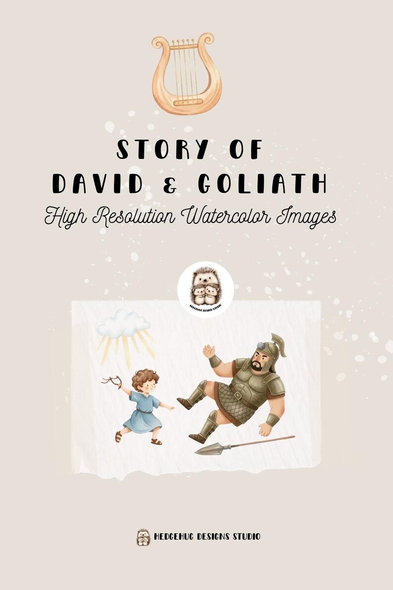 David and Goliath Clipart Set – Watercolor Childrens Bible Story PNG ...