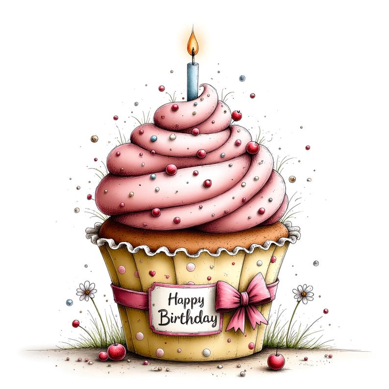 Whimsical Cupcake Birthday Graphics – Celebration Cake Clipart 25 JPG ...