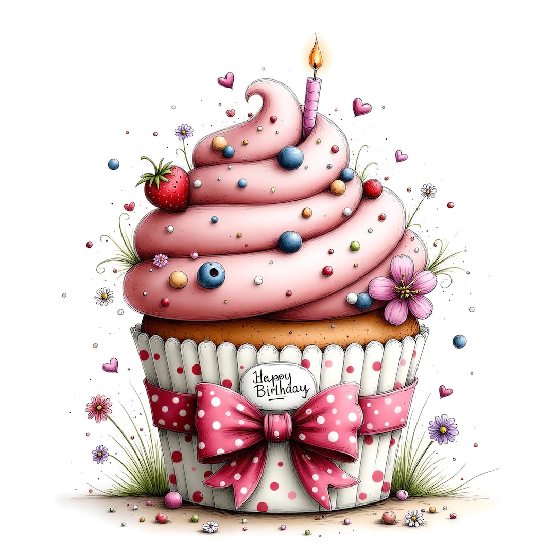 Whimsical Cupcake Birthday Graphics – Celebration Cake Clipart 25 JPG ...