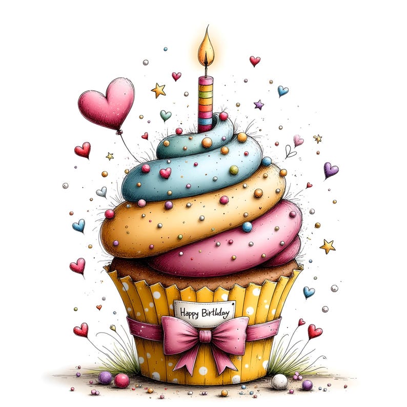 Whimsical Cupcake Birthday Graphics – Celebration Cake Clipart 25 JPG ...