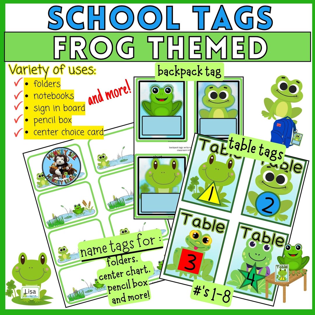 Frog Themed Name Tags | Cubby, Backpack, Bin & Label Tags for Prek - Etsy