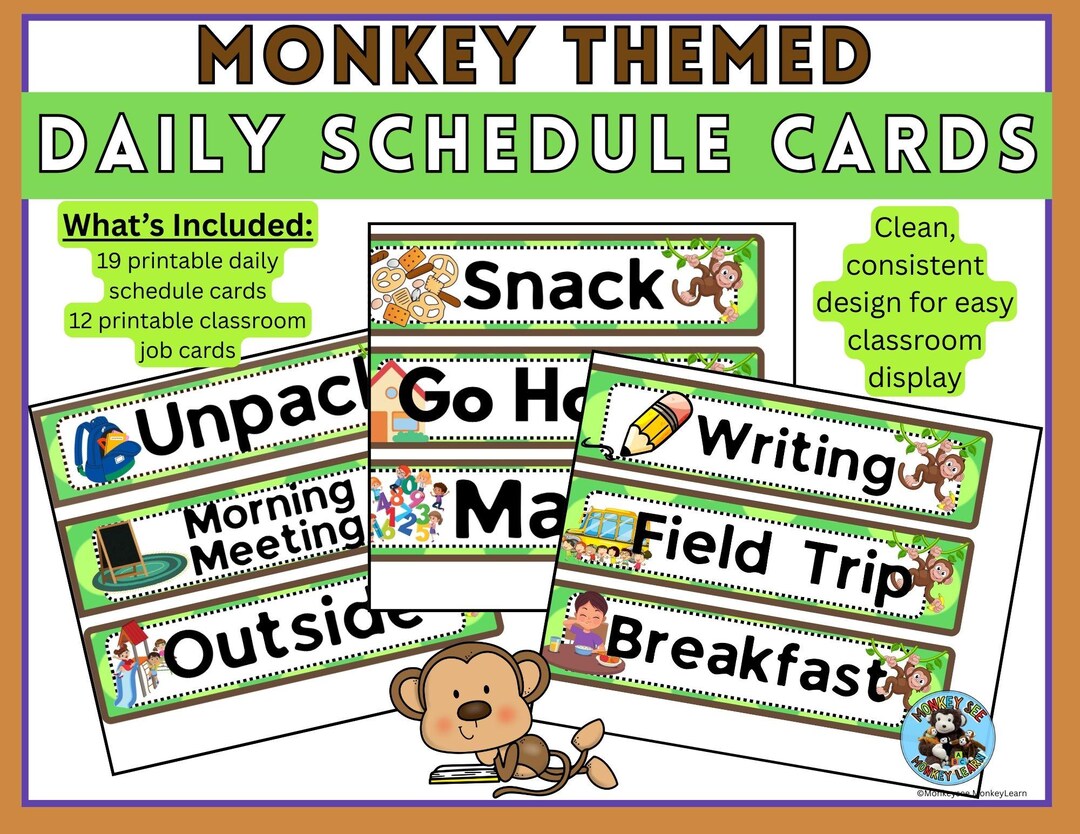Monkey Themed Classroom Center Banners, Schedule Cards - Etsy