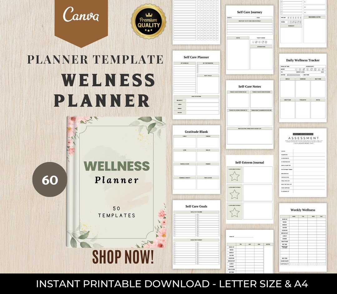 Wellness Planner, Printable Health and Fitness Journal, Self Care ...